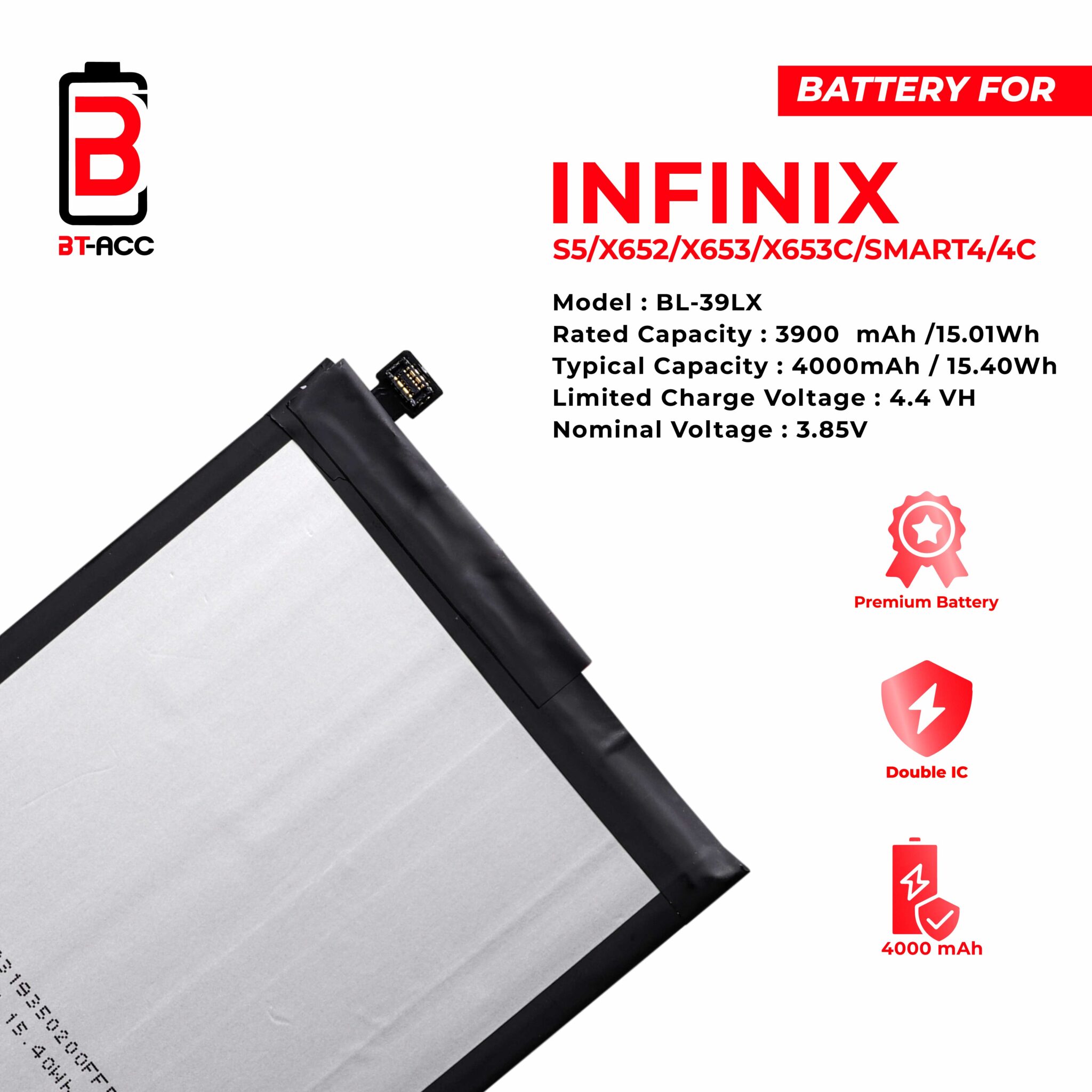 BT-ACC Baterai Infinix S5 / Smart 4 / 4C / X652 / X653 / X653C/ BL-39LX ...