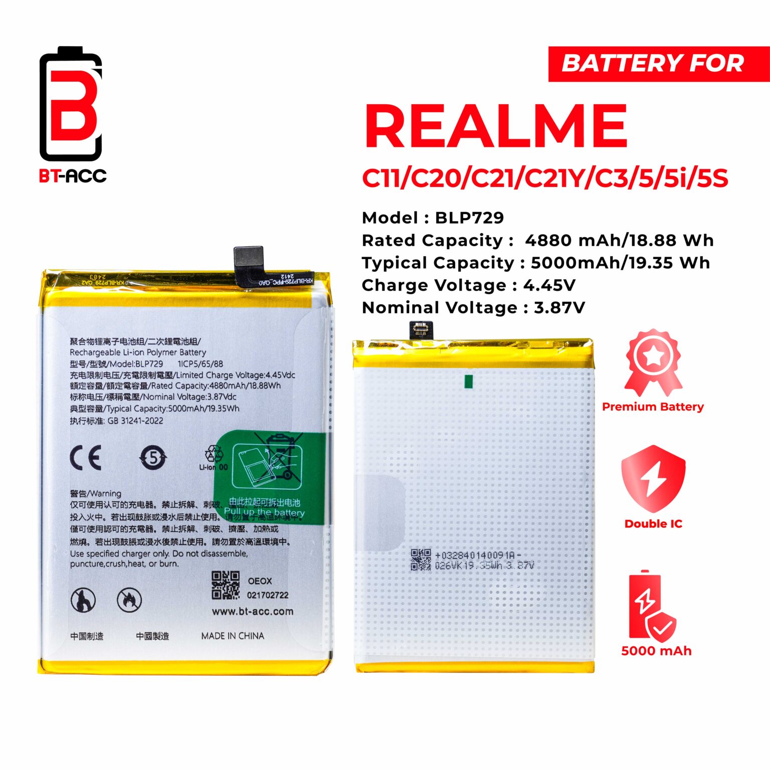 BT-ACC Baterai Realme C20 / C21 / C21Y / C3 / C11 / 5 / 5i / 5S / Narzo ...